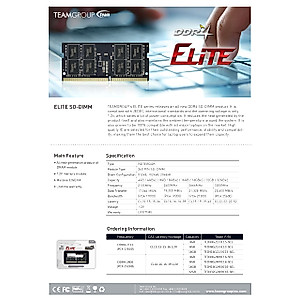 TEAMGROUP Elite DDR4 32GB Kit (2 x 16GB) 2666MHz PC4-21300 CL19 Unbuffered Non-ECC 1.2V SODIMM 260-Pin Laptop Notebook PC Computer Memory Module Ram Upgrade - TED432G2666C19DC-S01