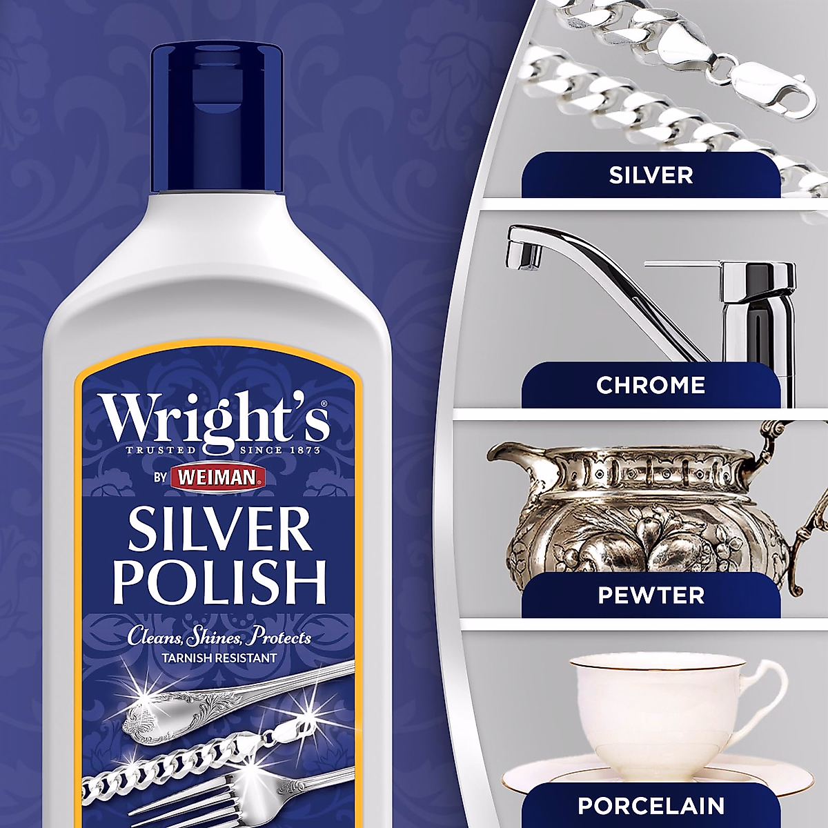 Wright's Silver Cleaner and Polish - 7 Ounce (2 Pack) Ammonia-Free - Use on Silver, Jewelry, Antique Silver