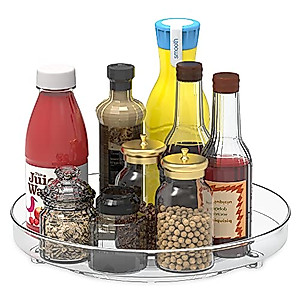 HYDROWE Lazy Susan Organizer, Round Plastic Turntable Organizer Organization Storage Container Bins,Spinning Organizer for Spices,Vanity Countertop Makeup Organizing(9.25 Inch+10.6Inch)