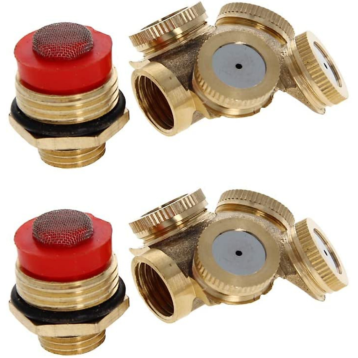 Heyiarbeit Misting Spray Nozzle, 1/2BSPF Brass 4 Holes Garden Sprinklers Irrigation Connector Fitting with Filter Mesh 2Pcs