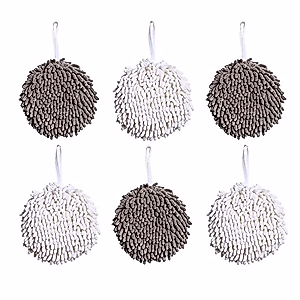 6pcs Chenille Hand Towels Soft Absorbent Microfiber Hand Drying Towels Ball Hanging Cleaning Towels Fast Drying Cloths for Kitchen Bathroom