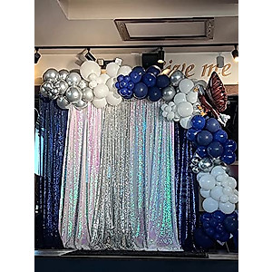 WISPET Navy Blue Sequin Backdrop Curtains 2 Panels 2FTx8FT Glitter Navy Blue Drapes Photo Backdrop Party Wedding Baby Shower Backdrops Sparkle Photography Background Curtains