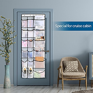 sussie daddy 18-Pocket Cruise Cabin Organizer Versatile Over Door Shoe Hanger with Durable Mesh Cotton & Extra Magnetic Hooks Accommodating Small to Large Items, Perfect for Cruising Travelers