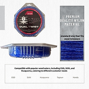 rakutaku Trimmer Line, Strong String Trimmer Line Premium Twisted High Efficiency Long Life Nylon Universal Commercial Heavy-Duty Line in Spool, Blue, Dual Twist (0.105” by 312 ft)