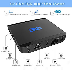 DREAMOSA Android IPTV Box Contains 10000+ Global Channels Movies Sports Cartoon VIP for Free Brazil India Arab Asia Europe, Black, 10*10*1