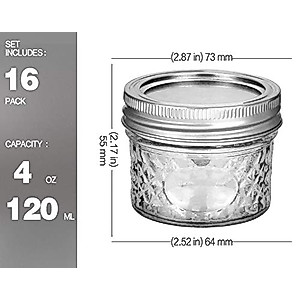 VERONES Mason/Canning Jars, 4 OZ Jelly Jars With Regular Lids and Bands, Ideal for Jam, Honey, Wedding/Shower Favors, DIY Spice Jars, 16 PACK, Extra 16 Lids