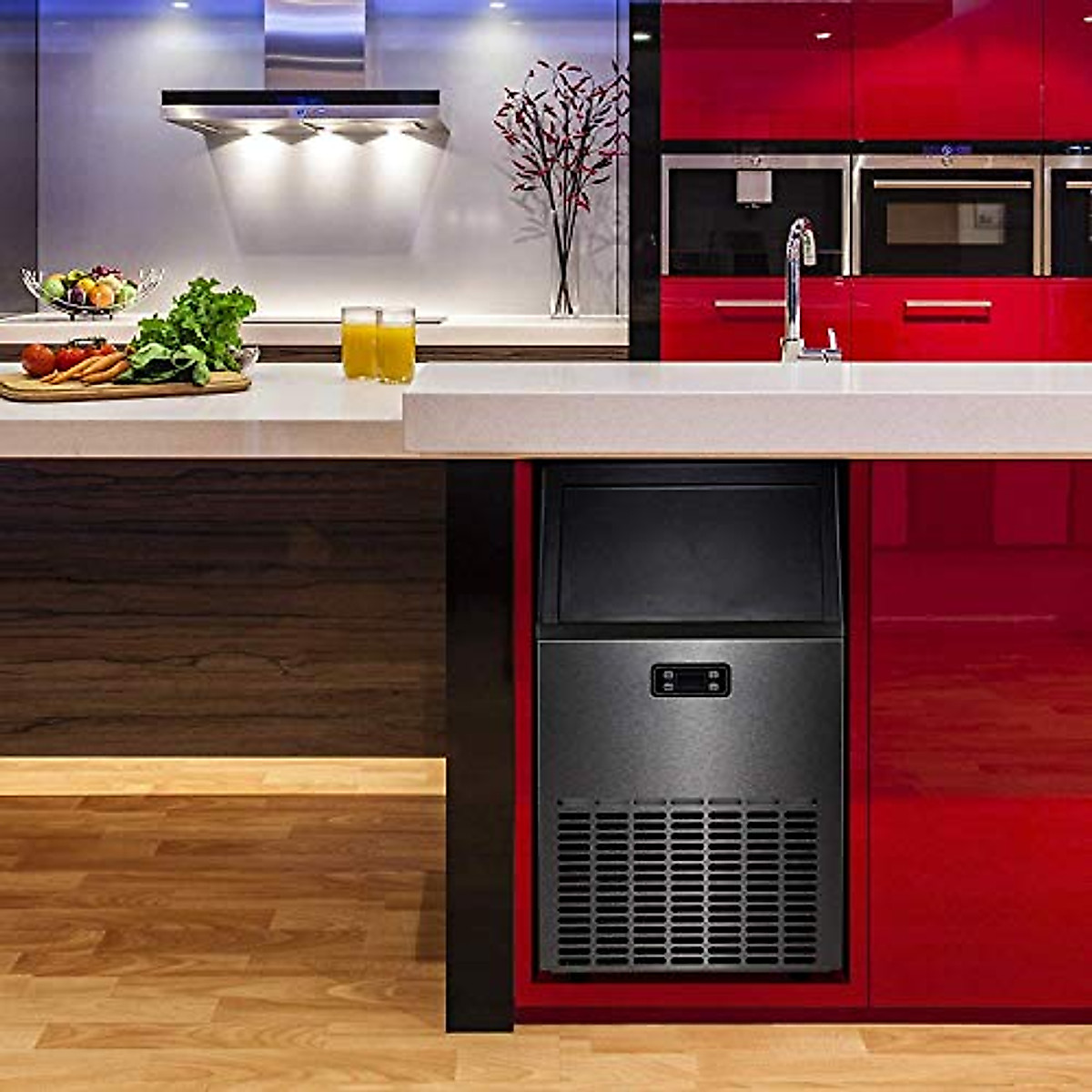 Antarctic Star Commercial Ice Makers Machine Stainless Steel Makers 100 Lbs of Ice Per 24H with 33 Pounds Storage Capacity Ice Cubes Freestanding Party/Bar/Restaurant Scoop Connection Hose Silver