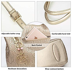 FOXER Leather Handbags for Women, Cow Leather Lock Chain Pattern Ladies Top Handle Bag with Adjustable Shoulder Strap Women's Designer Tote Bag Womens Real Leather Crossbody Purses and Handbags (Gold)