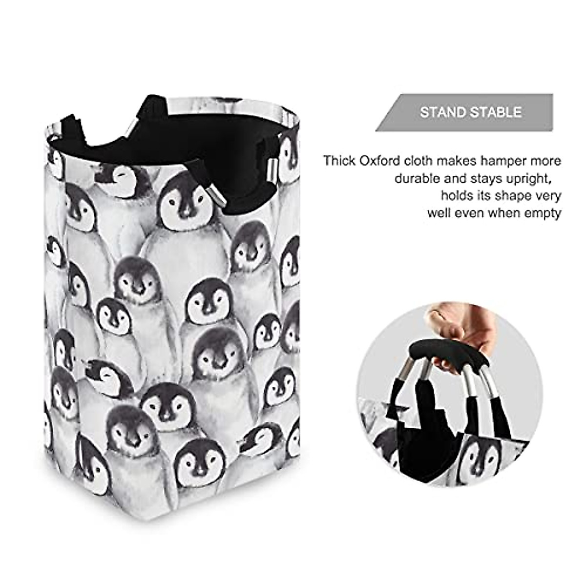 xigua Many Penguins Laundry Basket Large Laundry Hamper Foldable Dirty Clothes Toys Organizer Bag with Handles for Bathroom,Bedroom,College Dorm,Kids Room