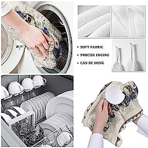 Chees D Zone Halloween Gothic Skeletons Eucalyptus Leaves Kitchen Towels Dish Cloth Towel Absorbent Hand Towel Cleaning Cloth,Scary Skull Retro Linen Dishcloth Quick Drying for Dishes Counter 1 Pack