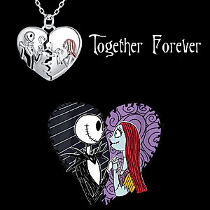 Nightmare Before Christmas Necklaces for Women - 925 Sterling Silver Jeulia Jack Skellington and Sally Heart Love Jewelry Gifts for Girlfriend Wife (Jack and Sally)