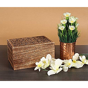 Funeral Cremation Urn Ashes with Beautiful Handmade Carving in Centre- X Large Natural,Urns for Human Ashes Adult Wooden,Wooden Urn with Hand-Made Design for Human Ashes, Wooden Urns Hand-Crafted