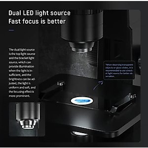 Digital Microscope, 0X-2000X Biological Microscope, WiFi ＆ USB Connection with Dual Lens, 11 LEDs, iOS ＆ Android Windows MacOS Compatible, for School Laboratory Home Education