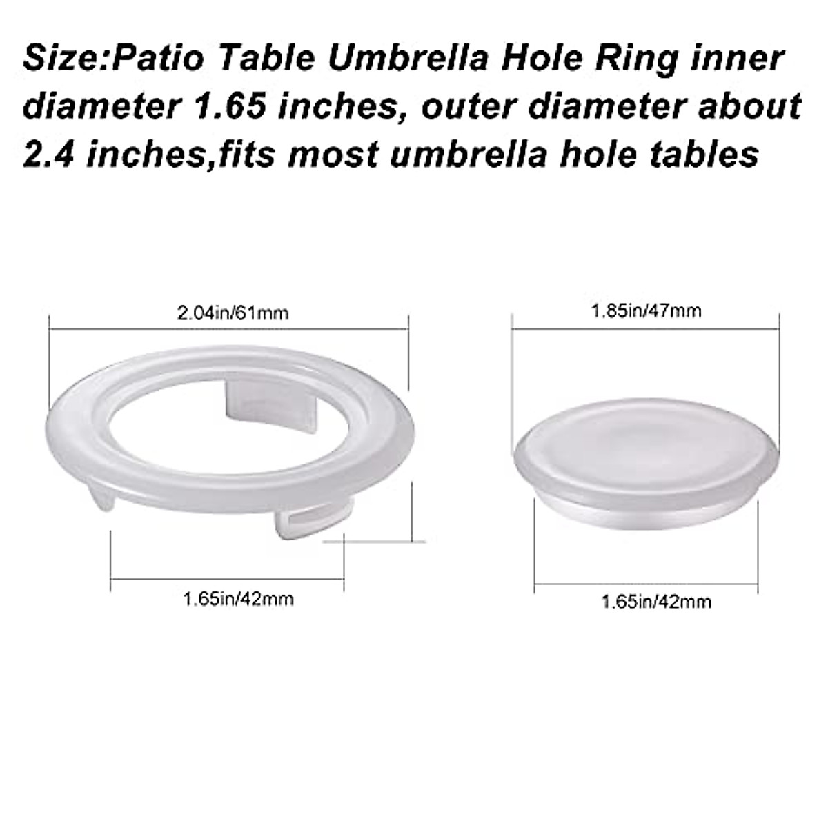 Aoboco 2 Pack 2 Inch Table Umbrella Hole Ring and Cap Set for Outdoor Patio Umbrella Plug Standard Size (Transparent)