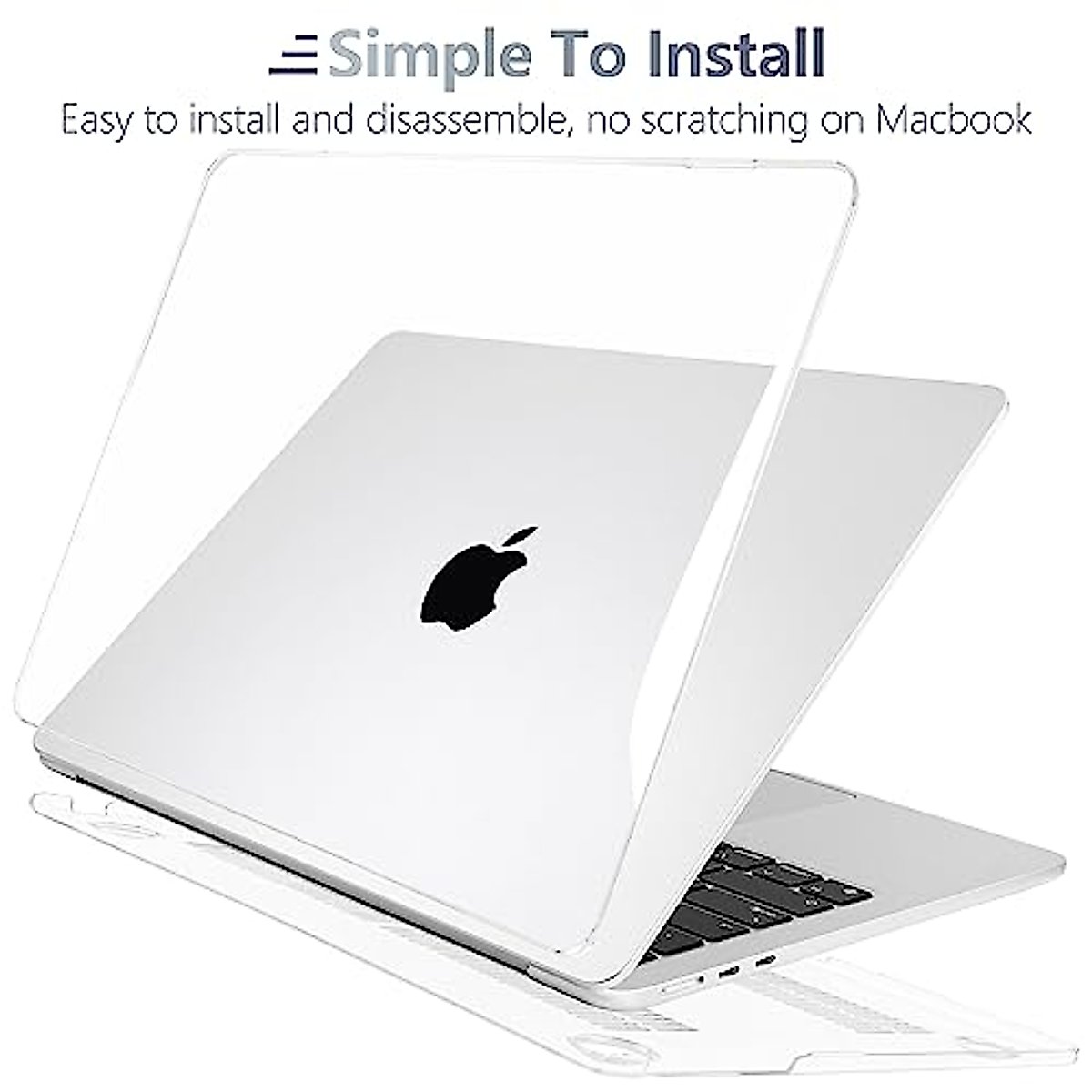 Batianda Compatible with New MacBook Air 15 inch Case 2024 M3 M2 Chip Model A3114/A2941, Hard Shell Case with Screen Protector TPU Keyboard Cover and OTG adapter, Crystal Clear