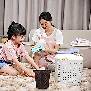 Angoily Laundry Storage Bucket Natural Paper Woven Baskets Round Trash Can Garbage Bin Basket Woven Waste Basket Laundry Buckets Organizer Home Decoration (Coffee) Tall Wicker Basket