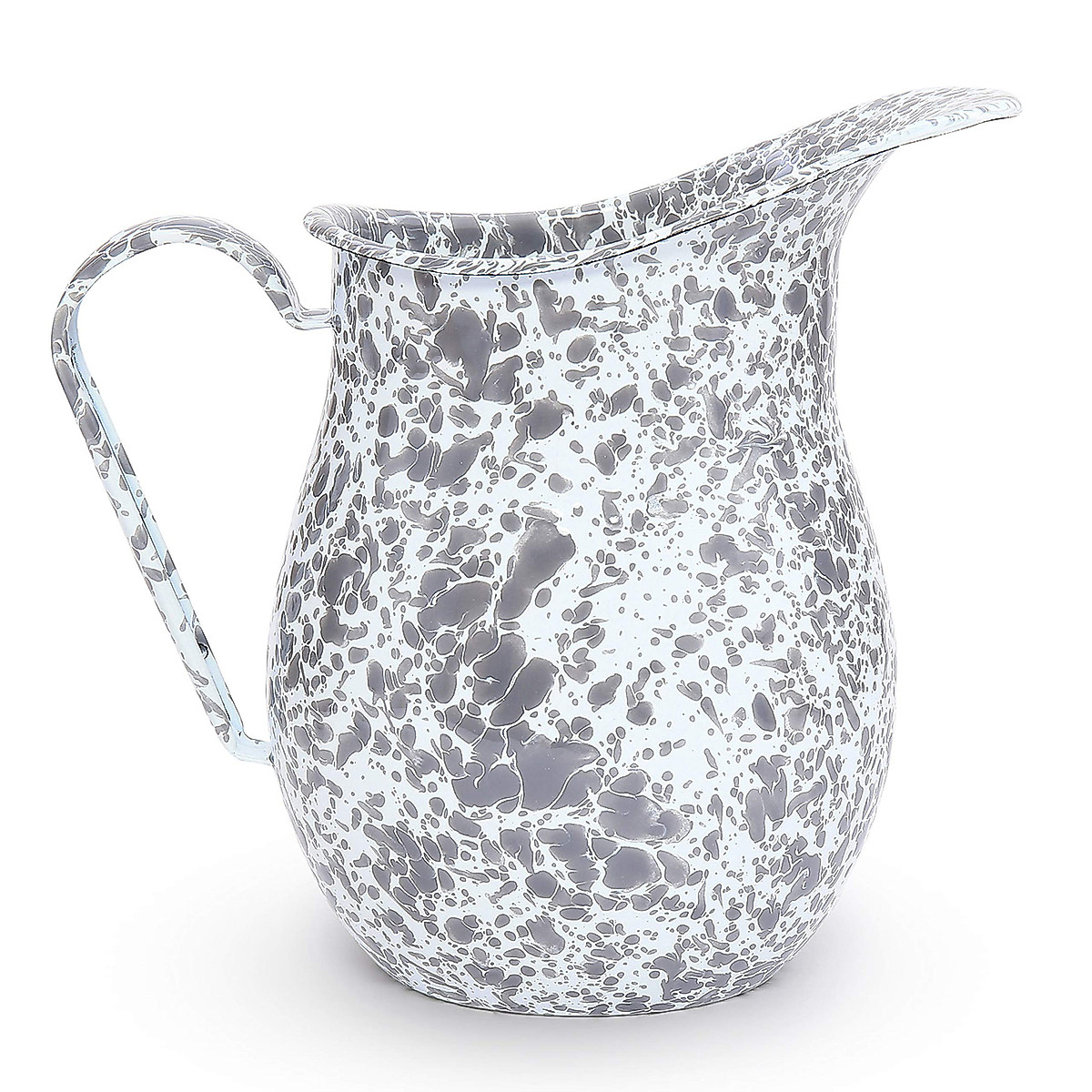Enamelware Pitcher, 3 quart, Grey/White Splatter
