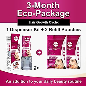 SHO Beauty 4-in-1 Silica & Vitamin B7 Biotin Hair Skin Nails & Bone Joint Vegan Supplements for Women & Men - Helps Boost Collagen Supporting Nail & Hair Regrowth, (60 Pills with Dispenser)