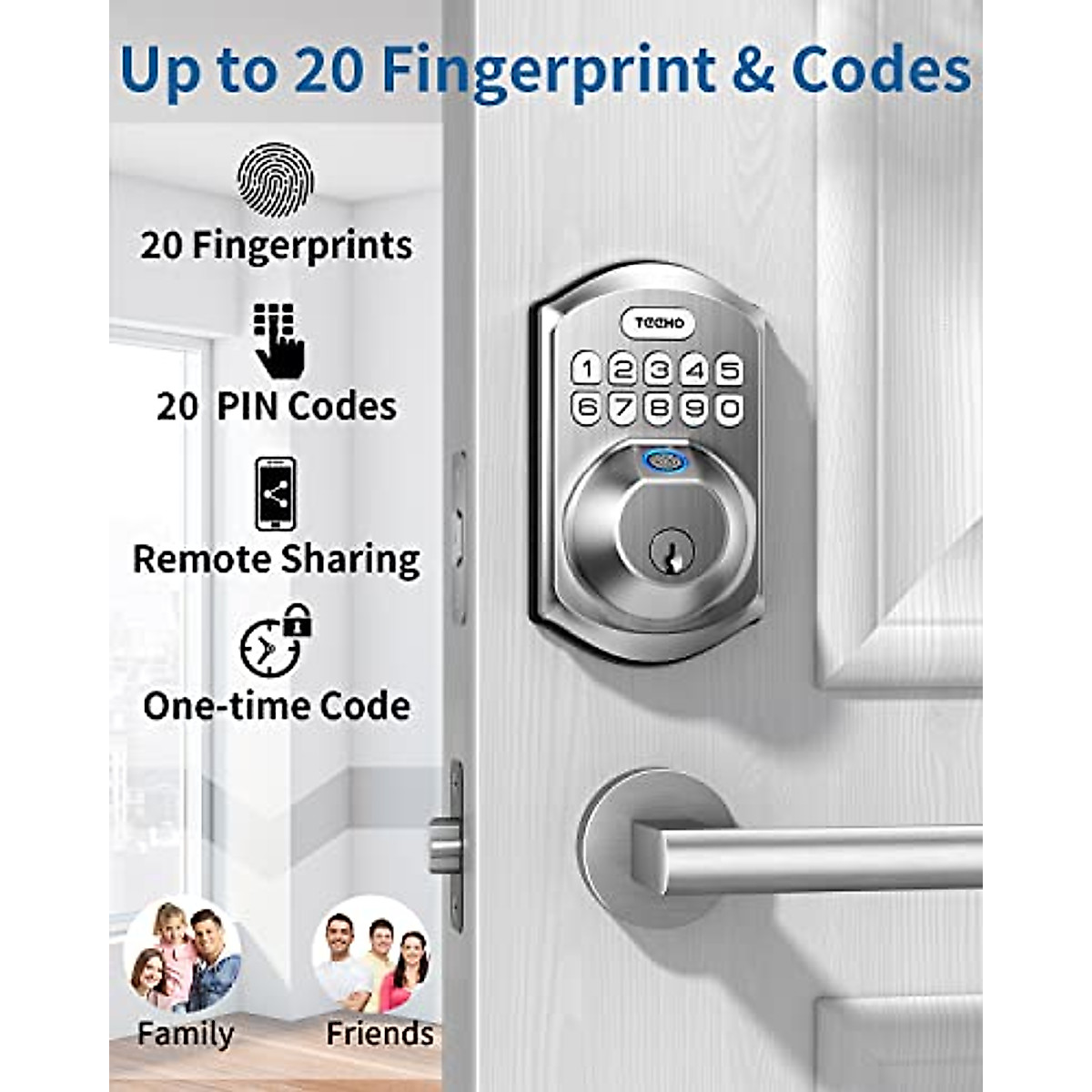 Fingerprint Door Lock: TEEHO TE002W Smart Lock, Built-in WiFi Keyless Entry Door Lock Deadbolt, Easy Installation, BHMA Cert, Satin Nickel