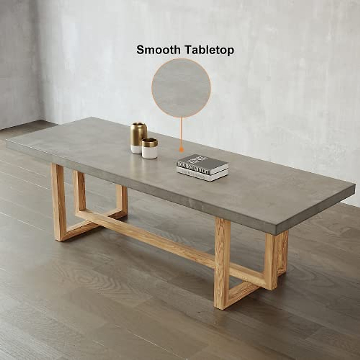 KunMai 63'' Dining Table Concrete Grey Dining Table for 6 Rectangle Wooden Tabletop