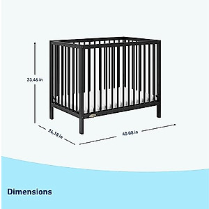 Graco Teddi 4-in-1 Convertible Mini Crib with Bonus Water-Resistant Mattress (Black) – GREENGUARD Gold Certified, 2.75-Inch Mattress Included, Convenient Size, Easy 30-Minute Assembly