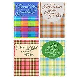 DaySpring - Thank You for your Service - Ministry Appreciation - 4 Design Assortment with Scripture - 12 Plaid Appreciation Boxed Cards & Envelopes (J7449)