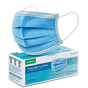 Tenergy Triple-layer Filtration Disposable Face Masks with Nose Clip and Ear Loops, 50 Pack Blue Masks