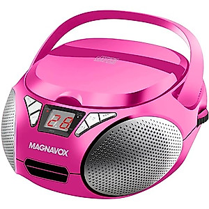 Magnavox MD6924 Portable Top Loading CD Boombox with AM/FM Stereo Radio in Black | CD-R/CD-RW Compatible | LED Display | AUX Port Supported | Programmable CD Player | (Pink)