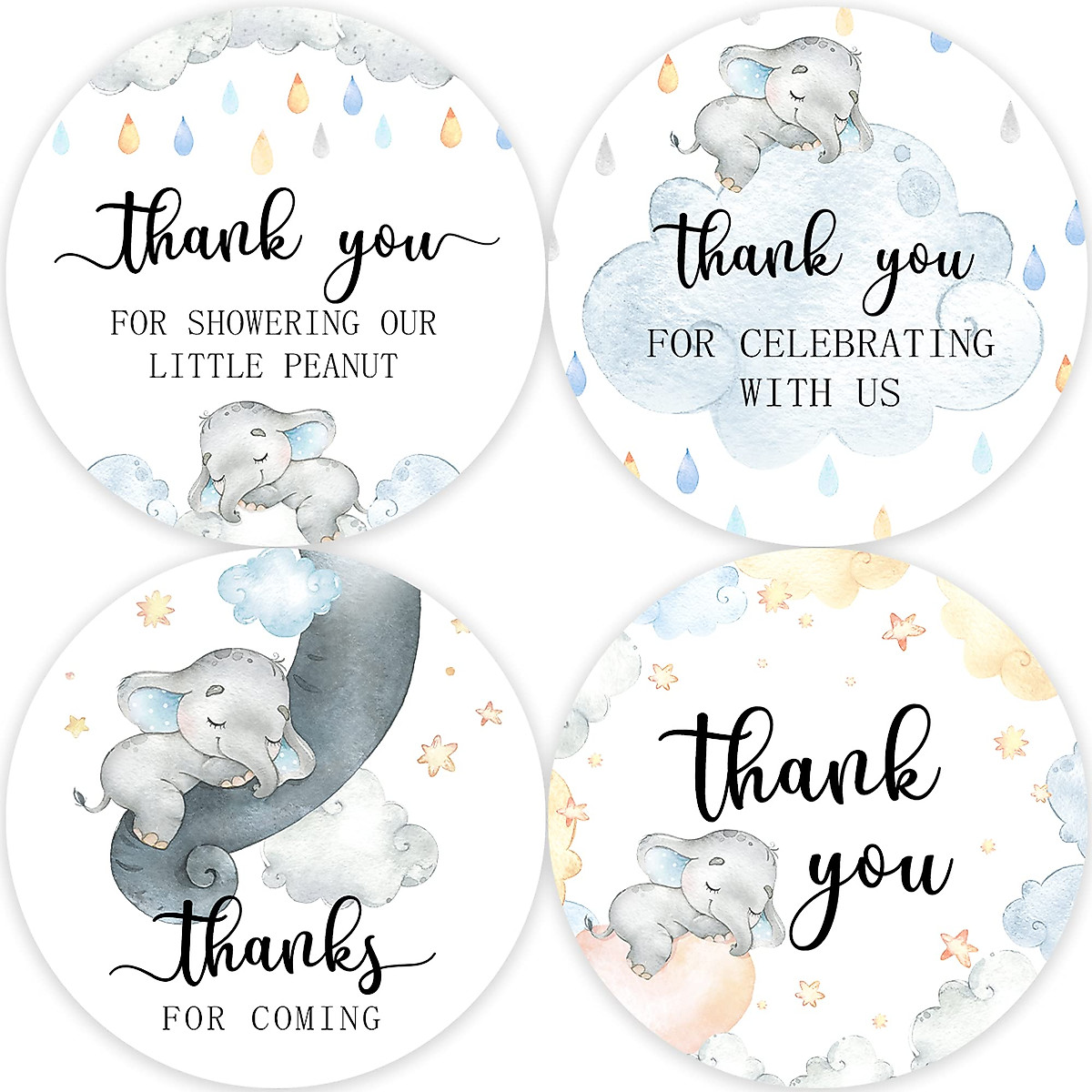 80 Elephant Baby Shower Thank You Stickers, Elephant Themed Baby Shower Favor Label Stickers(2 Inch)