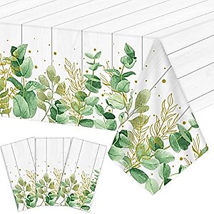 3 Pieces Eucalyptus Leaf Tablecloths Sage Green Baby Shower Birthday Party Decorations Eucalyptus Leaves Plastic Table Covers Tropical Plant Table Cloths for Birthday Wedding Table Party Supplies