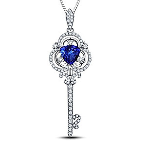 Lanmi Design 14K/18K White Gold Natural Tanzanite Diamond Necklace Pendant for Women Engagement Wedding Valentine's Day Gift