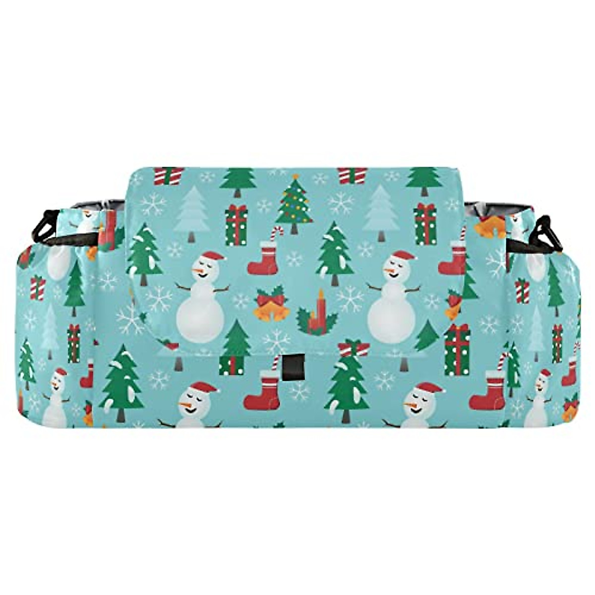 Sinestour Christmas Cute Snowman Stroller Organizer with Cup Holder Universal Stroller Organizer Bag Detachable Shoulder Strap Stroller Accessories for Diaper Phone Keys Toys Fit All Baby Stroller