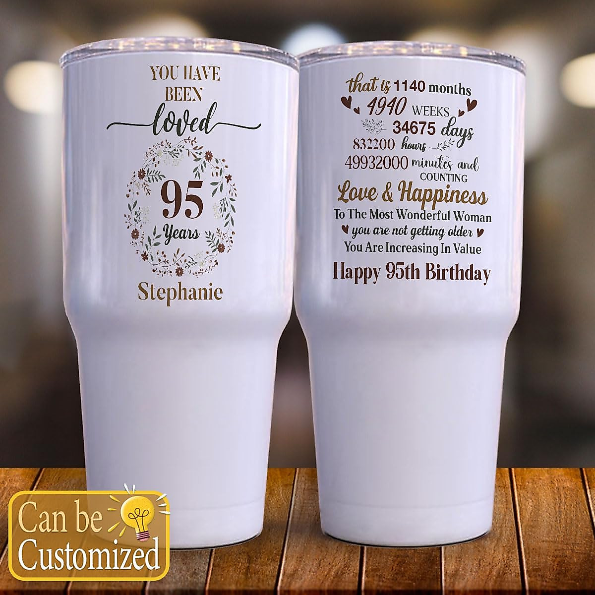Wonderful Floral 95th Birthday Gift, You Have Been Loved 95 Years Fabulous Birthday Custom Personalized Name Insulated Tumbler 30oz Lid