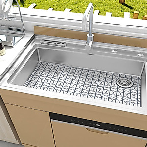 Kitchen Silicone Sink Protector Mat 28''×14'' Farmhouse Sink Protectors for Stainless Steel Kitchen Grey Sink Grid with Rear Drain