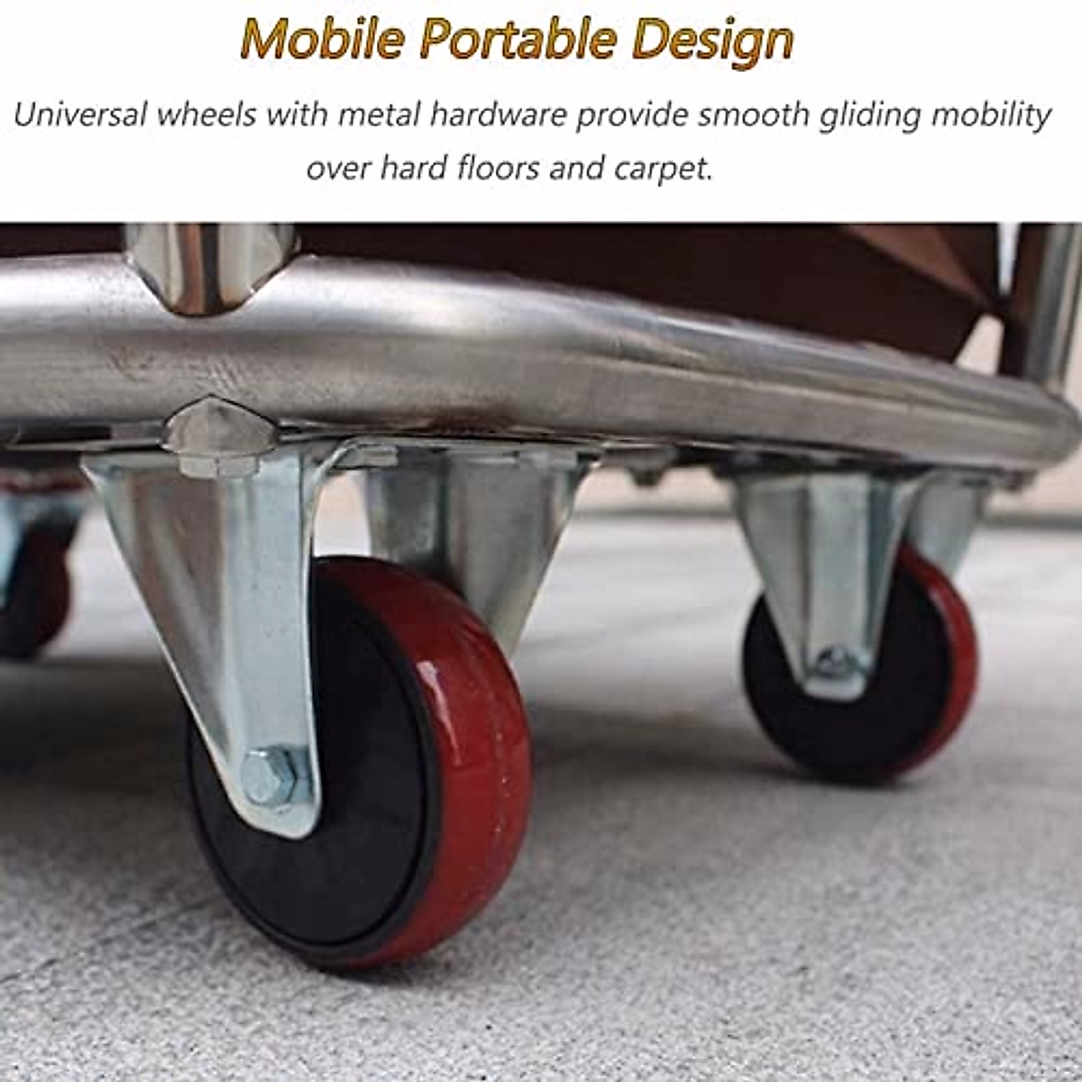 Commercial Laundry Cart,Stainless Steel Industrial Rolling Laundry Cart Storage Trolley Hamper for Hotel/Home/Hospital,80kg/176 LBS Load,10 Bushel