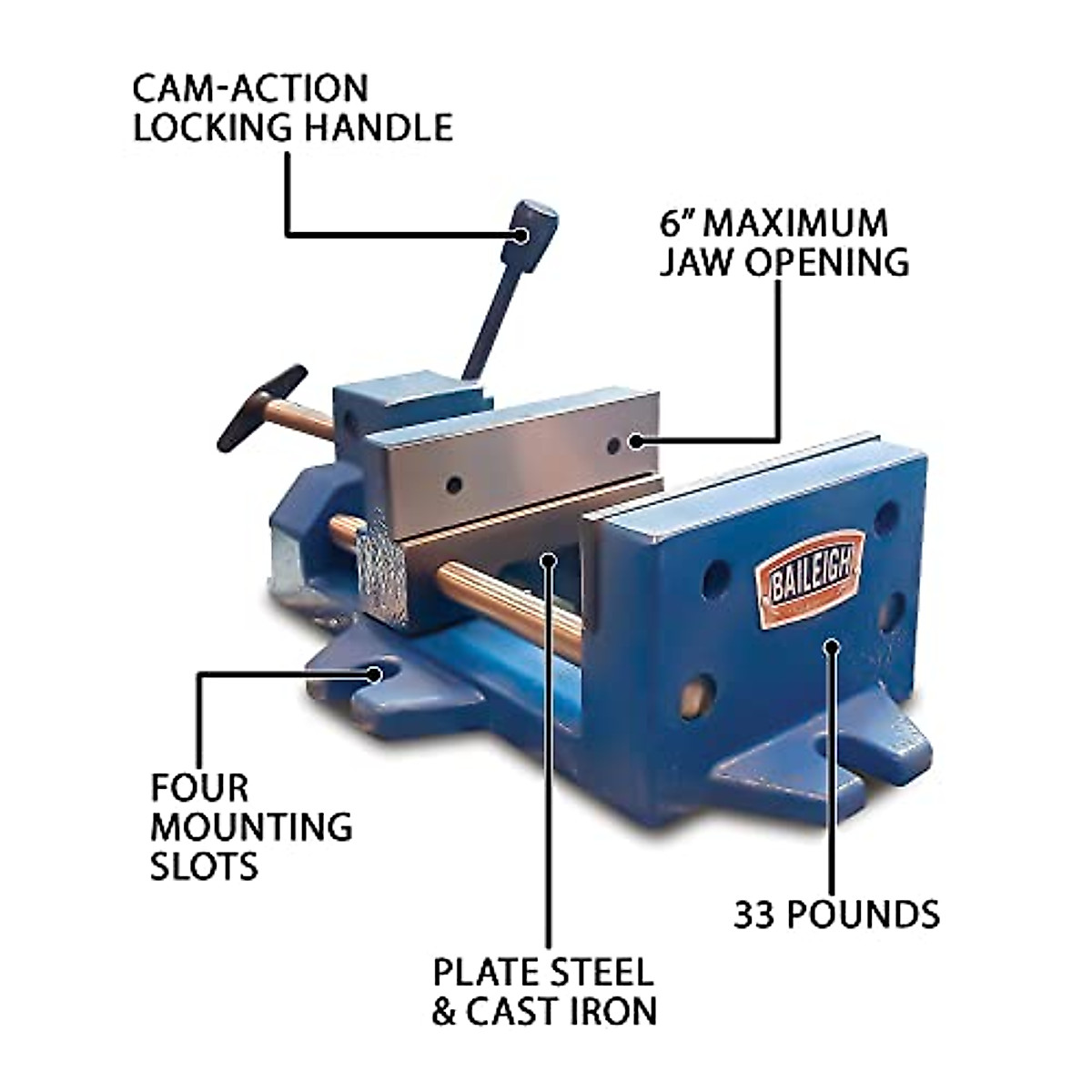 Baileigh 6" Drill Press Vise, 6" Max Opening, 1-5/8" Jaw Height (BV-6Q)