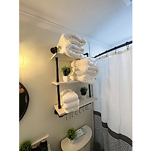 ROGMARS Industrial Pipe Shelving Bathroom Pipe Shelves with Towel Bar,3 Tier 24 inch Retro White Rustic Farmhouse Pipe Industrial Wall Shelves Bathroom Shelves Over Toilet for Storage