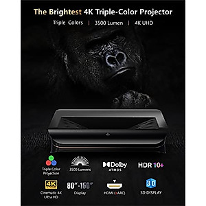 AWOL VISION LTV-3500 80”-150" 4K 3D Laser TV, 3500 ANSI Lumen Ultra Short Throw Triple Laser Projector Without Color Wheel, HDR10+ Dolby Atmos Home Theatre UST Projector(Fire TV Stick 4K Max included)