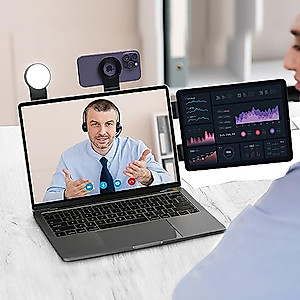 imluckies Detachable Magnetic Phone Holder for Laptop, Foldable Desktop Monitor Side Phone Mount, Adjustable Slim Portable Modular Stand for Desk/Wall, Works with MagSafe iPhone & All Phones, Black