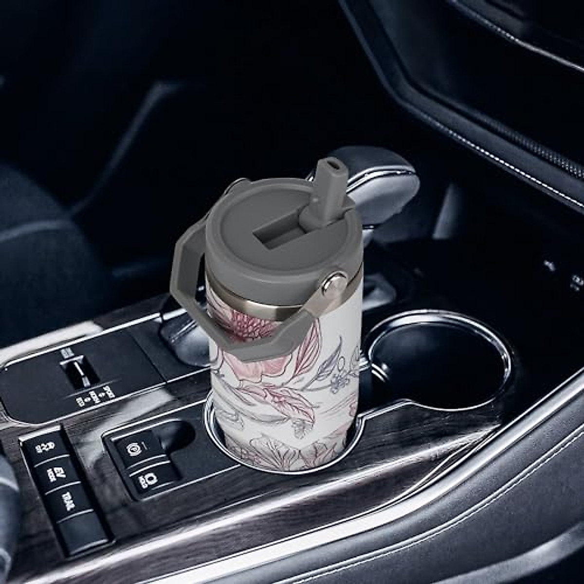 ZJCDPBR 30 Oz Tumbler with Foldable Handle And Flip Straw,Fresh Flowers Vacuum Insulated Travel Coffee Tumblers,Stainless Steel Leak-Proof Water Bottle,Fits in Cup Holder,Keep Cold 24H & Hot 12H