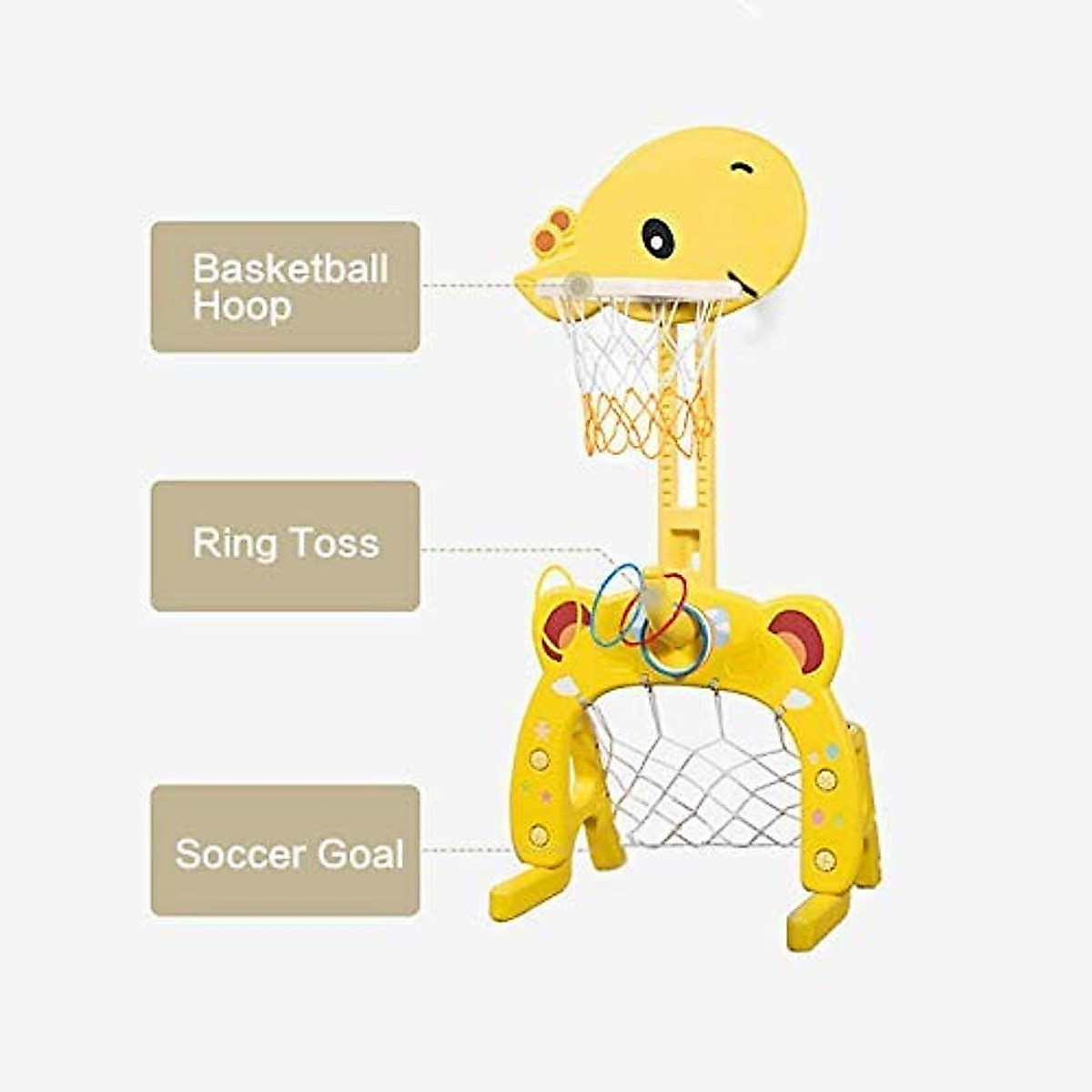 Enlitoys Kids Basketball Hoop Set, 3 in 1 Sports Activity Center Grow-to-Pro Adjustable Basketball Toy for Indoor & Outdoor, Best Gift for Kids （Yellow）