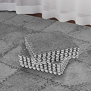15 Pcs Plush Foam Floor Mat Square Interlocking Fluffy Tiles with Border Play Mat Flooring Tiles Soft Climbing Area Rugs for Home Playroom Decoration