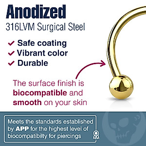 2pc 14g Gold Surgical Stainless Steel Horseshoe Hoop 4mm Ball Circular Barbells Earrings Cartilage Helix Septum Nose Lip Rings - 8mm