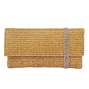 JNB Raffia Straw Clutch, Natural Medium
