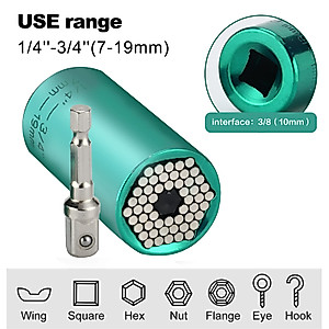 HUAZHICHUN Universal Socket,Adapter Socket for Wrench Ratchet & Power Drill,Portable Hand Gadget Gifts for Men and Women,Self-Adjusting Multifunctional Sockets,Green Shell (7-19mm)