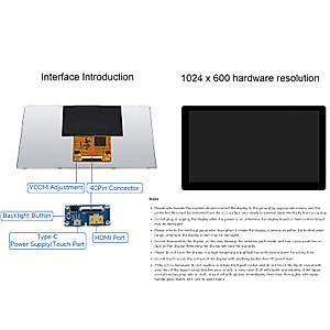 waveshare 1024 × 600 Resolution 7inch IPS Display Integrated Thin and Light Touch Screen for Raspberry Pi,Jetson Nano,Windows PC,Support Windows/Linux/Android System,170° Wide Viewing Angle