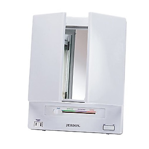 JERDON Tri-Fold Two-Sided Makeup Mirror with Lights - Vanity Mirror with 5X Magnification & Multiple Light Settings - White Base - Model JGL9W