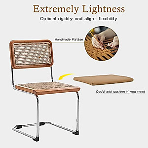 Alunaune Mid Century Modern Dining Chairs Set of 4, Upholstered Natural Rattan Kitchen Chairs Accent Chair, Armless Side Chairs with Metal Chrome Legs for Bedroom Living Room-Rattan Seat