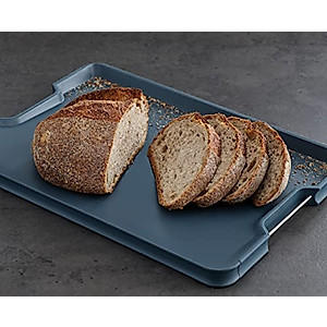 Joseph Joseph Cut&Carve Plus - Non-Slip Multi-Function Double-Sided Chopping Board, Food Preparation and Carving, with Raised Edges Stainless-Steel Handles, Dishwasher Safe (Large) - Sky