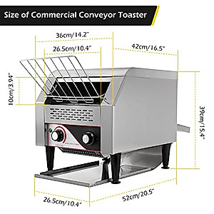 Dyna-Living Commercial Toaster 300 Slices/Hour Stainless Steel Restaurant Toaster Conveyor 2200W Heavy Duty Industrial Conveyor Toasters Bagel Toaster Conveyor Belt Toasters for Restaurant or Bakery